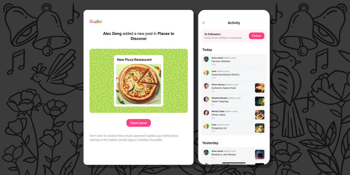 Stay on top of your Padlet activity with email and push notifications